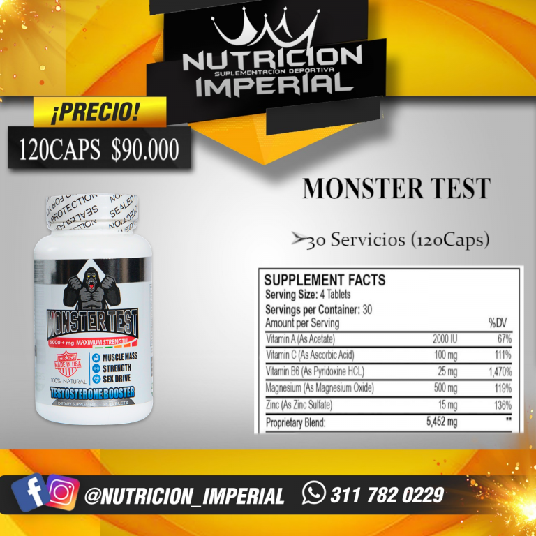 MONSTER TEST 120 CAPS | NUTRICION IMPERIAL 2025
